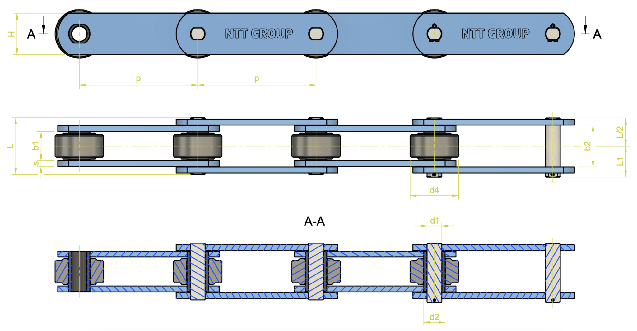 M160C125 - Conveyor chain M-Series - DIN 8167 ISO1977 SFS2380 | NTT Group